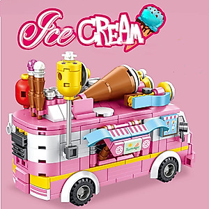 Ulanlan Girls Building Blocks Toys 553 Pieces Ice Cream Truck Set Toys for Girls 25 Models Pink Building Bricks Toys STEM Toys Construction Play Set for Kids Best Gifts for Girls Age 6-12 and Up