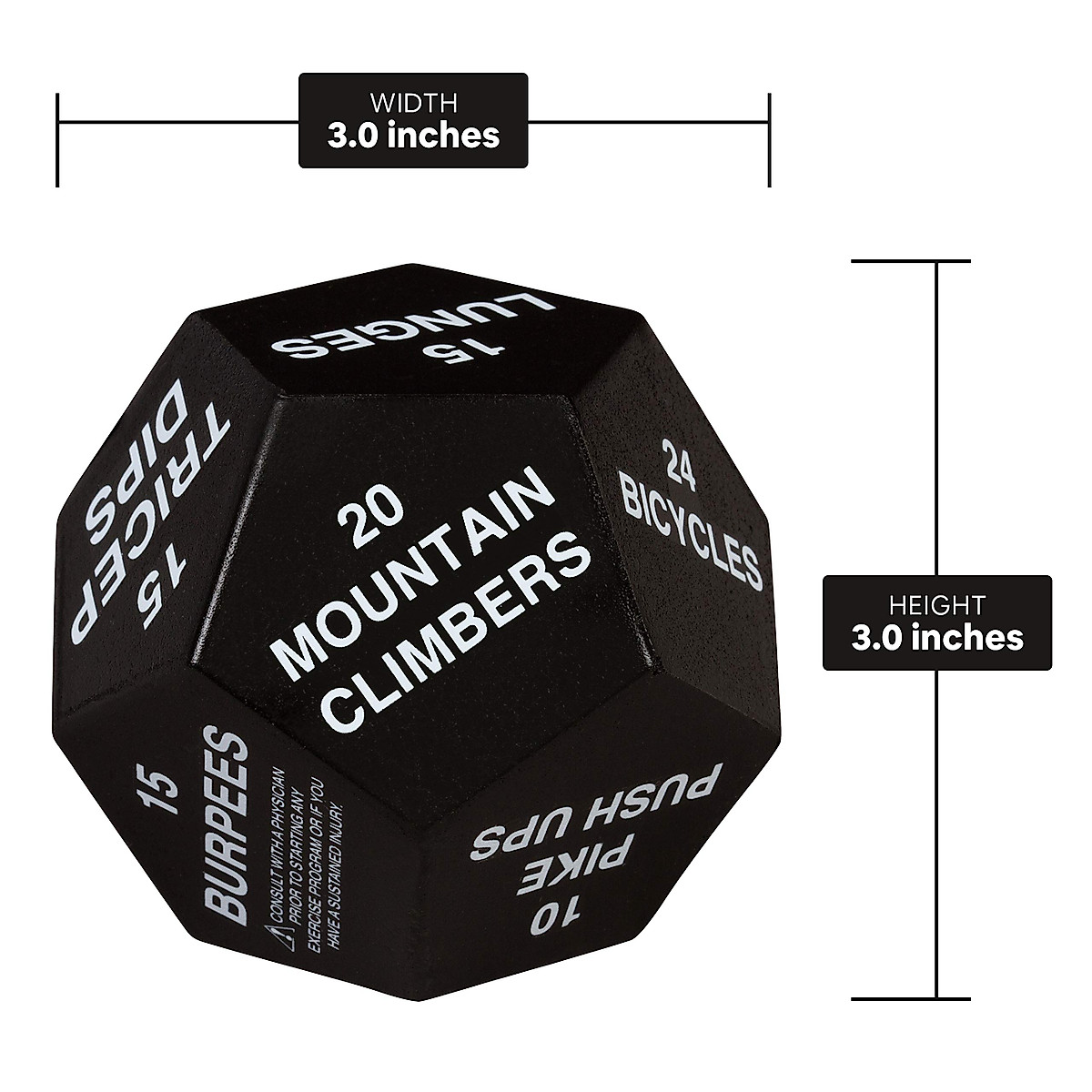 Exercise Dice Cube for Fitness, Gym Workouts, WOD, Home Bodyweight HIIT, and Adult Sports Training - 3 Inches in Diameter - 12 Sided (White (Intermediate))
