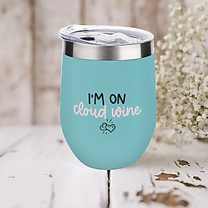 Mighun Wine Tumbler with Lid I'm on Cloud Wine Vacuum Coffee Tumbler Stainless Steel Coffee Cup for Cold & Hot Drinks Wine Coffee Cocktails Beer (12 Oz, 1 Pack)