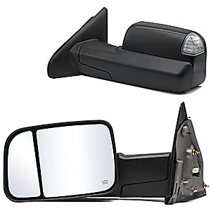 ReYee Upgraded Type Towing Mirrors fit for 2003-2009 Dodge Ram 2500 3500 2002-2008 Dodge Ram 1500 Tow Mirror with Power Adjust Heated LED Turn Signal Puddle Light Manual Folding Black