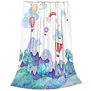 Cartoon Forest Hot Air Balloon Soft Lightweight Fleece Throw Blankets Cozy Warm Fuzzy Plush Microfiber Blanket for Sofa Couch Bed All-Season 60"X50"