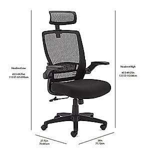 Amazon Basics Ergonomic Adjustable High-Back Mesh Chair with Flip-Up Arms and Headrest, Upholstered Mesh Seat - Black