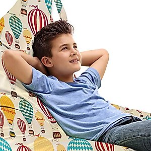 Lunarable Colorful Lounger Chair Bag, Hot Air Balloons with Geometric Rhombus and Stripe Motifs Vintage Travel Pattern, High Capacity Storage with Handle Container, Lounger Size, Multicolor