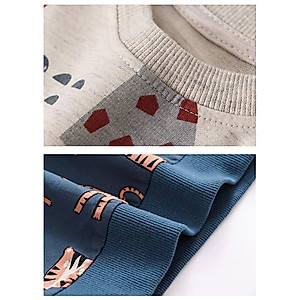 Azalquat Toddler Boys Girls Crewneck Sweatshirt, Cotton Long-Sleeved Pullover Cartoon Print (Dinosaurs & Tigers, 2-3T)