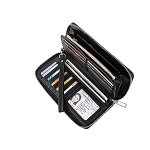 AGBIADD Plus Size RFID Blocking Women's Wallet Genuine Leather Zip Around Clutch Large Travel Purse (Black)