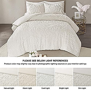 Madison Park Laetitia Comforter Bohemian Tufted Cotton Chenille, Medallion Shabby Chic All Season Down Alternative Bed Set with Matching Shams, Floral Off White King/Cal King(104"x92") 3 Piece