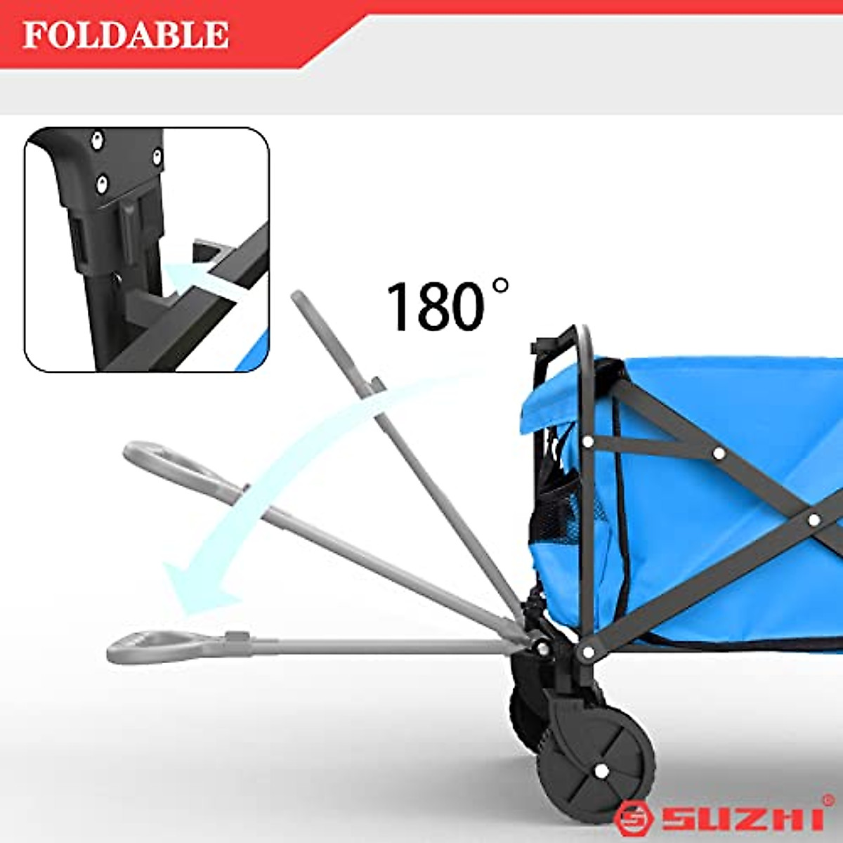 SUZHI Small Wagons Carts with Wheels Foldable, Collapsible Camping Wagon Cart On Wheels Outdoor Lounge Wagon, Fishing Wagon, Pet Wagon for Apartment Grocery