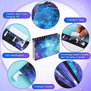 30 Pcs Galaxy Hanging Folders with Foil Stamping Process, Including Adjustable Tabs and Inserts, Letter Size Decorative Hanging File Cabinet Inserts Organizer for Desk Office School