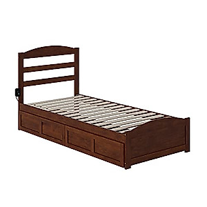 AFI Warren Twin XL Size Platform Bed with Footboard, Storage, & Charging Station in Walnut