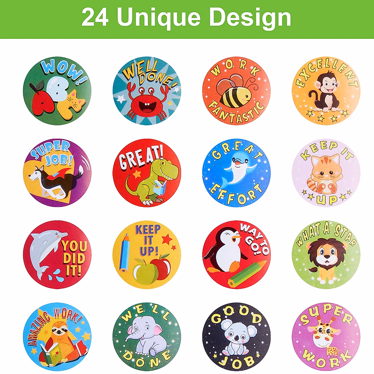 3 Rolls Motivational Stickers for Kids, 1500 Pieces Teacher Reward Stickers School Supplies for Children, Incentive Cute Sticker Potty Training Stickers for School Home, 24 Designs (Vivid Style)