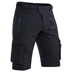 Hiauspor Men's Mountain Bike Shorts Stretch MTB Shorts Quick Dry with Zipper Pocket (Black, XX-Large)