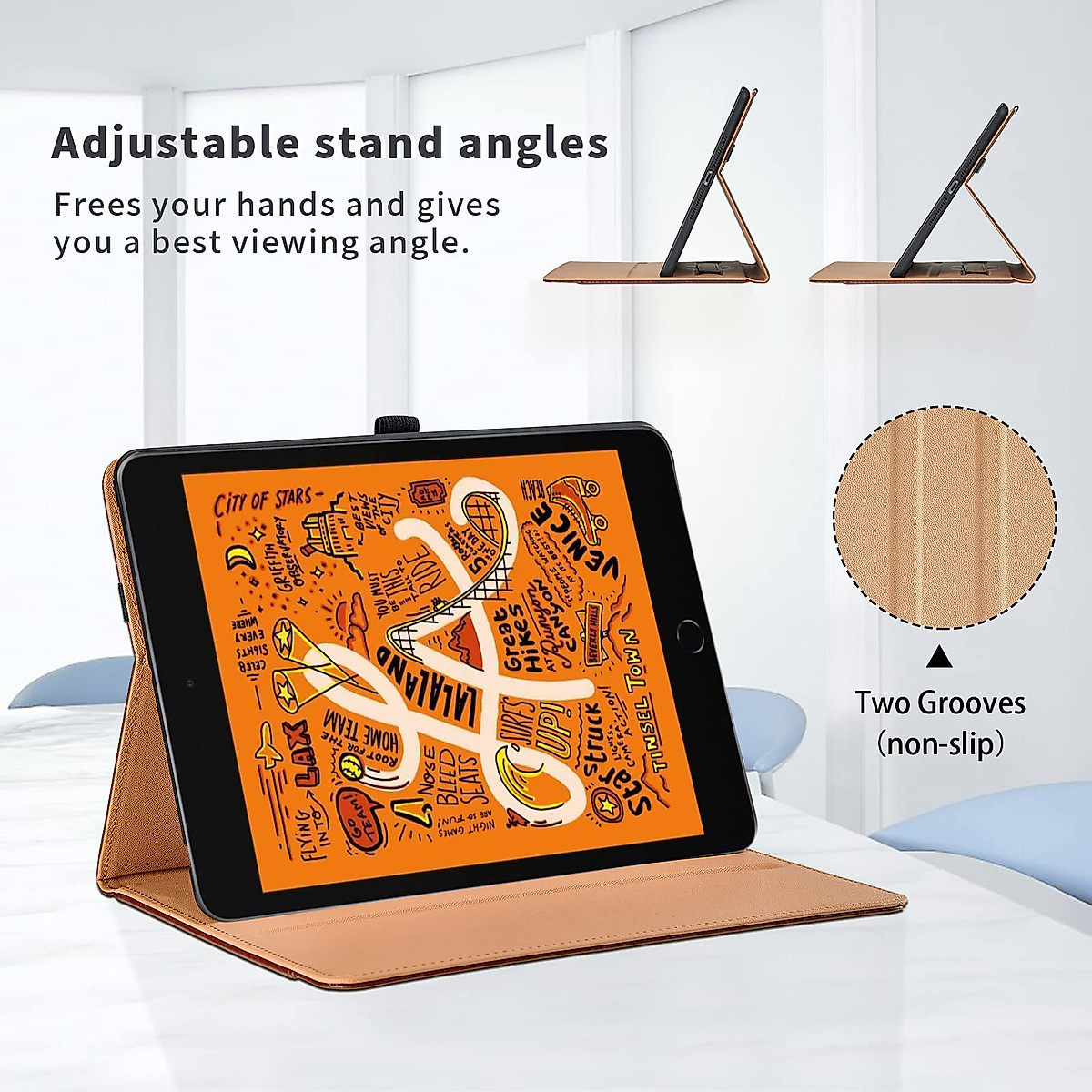 Case for iPad Mini 5 2019 (5th Generation 7.9-inch), iPad Mini 4 3 2 Tablet Case with Hand Strap Large Pocket Premiun PU Leather Auto Wake/Sleep Smart Cover, Reddish-Brown