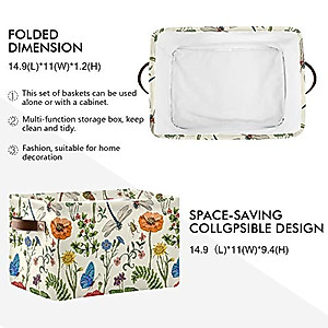 Storage Basket Cube Summer Dragonfly Flower Botanical Plant Large Collapsible Toys Storage Box Bin Laundry Organizer for Closet Shelf Nursery Kids Bedroom,15x11x9.5 in,2 Pack