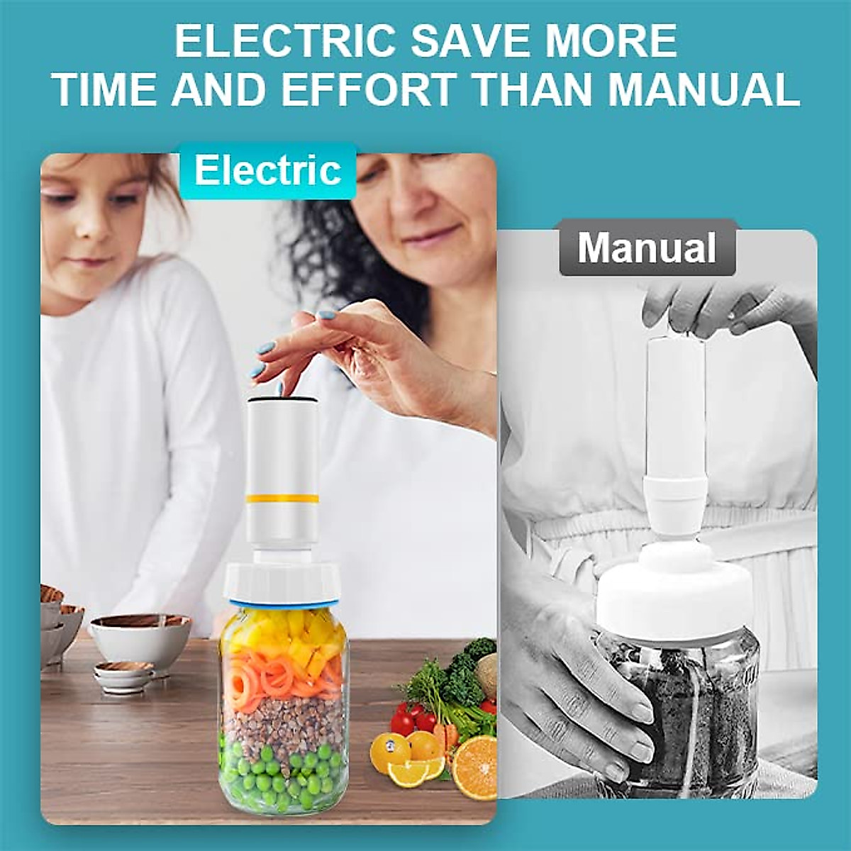 Electric Mason Jar Vacuum Sealer Kit for Wide Mouth & Regular Mouth Mason Jars Food Vacuum Sealer Food Jar Protector Vacuum Seal with FoodSaver Vacuum Canning Sealer Machine Attachment, Rechargeable Automatic Food Vacuum Sealer with 8pcs Canning Lids Set