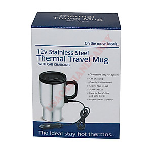 RoyalCraft 12 Volt Stainless Steel Thermal Travel Mug With Car Charging for Coffee, Tea or Drinks