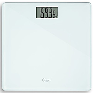 Ozeri Precision Bath Scale (440 lbs / 200 kg) in Tempered Glass, with 50 gram Sensor Technology (0.1 lbs / 0.05 kg) and Infant, Pet & Luggage Tare- White