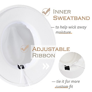 Lisianthus Women White Fedora Wide Brim Panama Hats with Color Belt Buckle (White)
