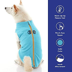 Gooby Zip Up Fleece Dog Sweater - Turquoise, Large - Warm Pullover Fleece Step-in Dog Jacket with Dual D Ring Leash - Winter Small Dog Sweater - Dog Clothes for Small Dogs Boy and Medium Dogs