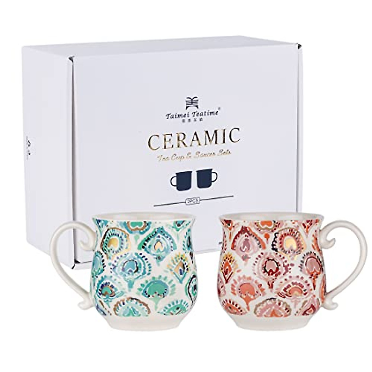 Taimei Teatime Ceramic Coffee Mug with Big Handle, 18.5 Oz Large Coffee Mugs for Women, Stoneware Coffee Mugs for Latte, cappuccino, Tea, Coffee Mugs Dishwasher & Microwave Safe, Set of 2