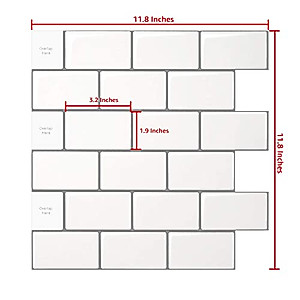 LONGKING 10-Sheet Peel and Stick Tile for Kitchen Backsplash, 12x12 inches Off White Subway Tile with Grey Grout