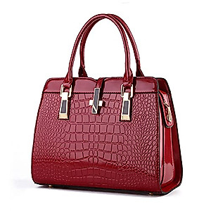 JINMANXUE Tote Bags For Women Retro Classic Tote HandBag Crocodile Pattern Purse with Zipper Closure ，Laies Gift (Red)