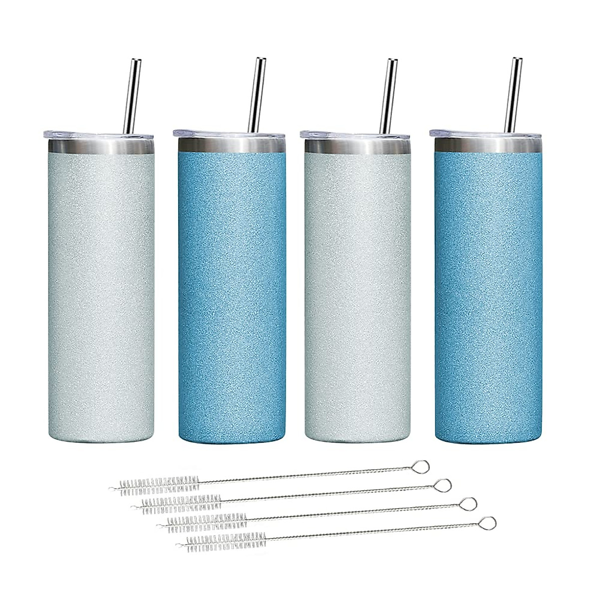 AGH 20 oz Sublimation Tumblers Glitter Tumbler Set, 4 pack Insulated Skinny Tumblers Bulk with Lid and Metal Straw, Stainless Steel Double Wall Coffee Mug for Iced Hot Drinks, Beverages