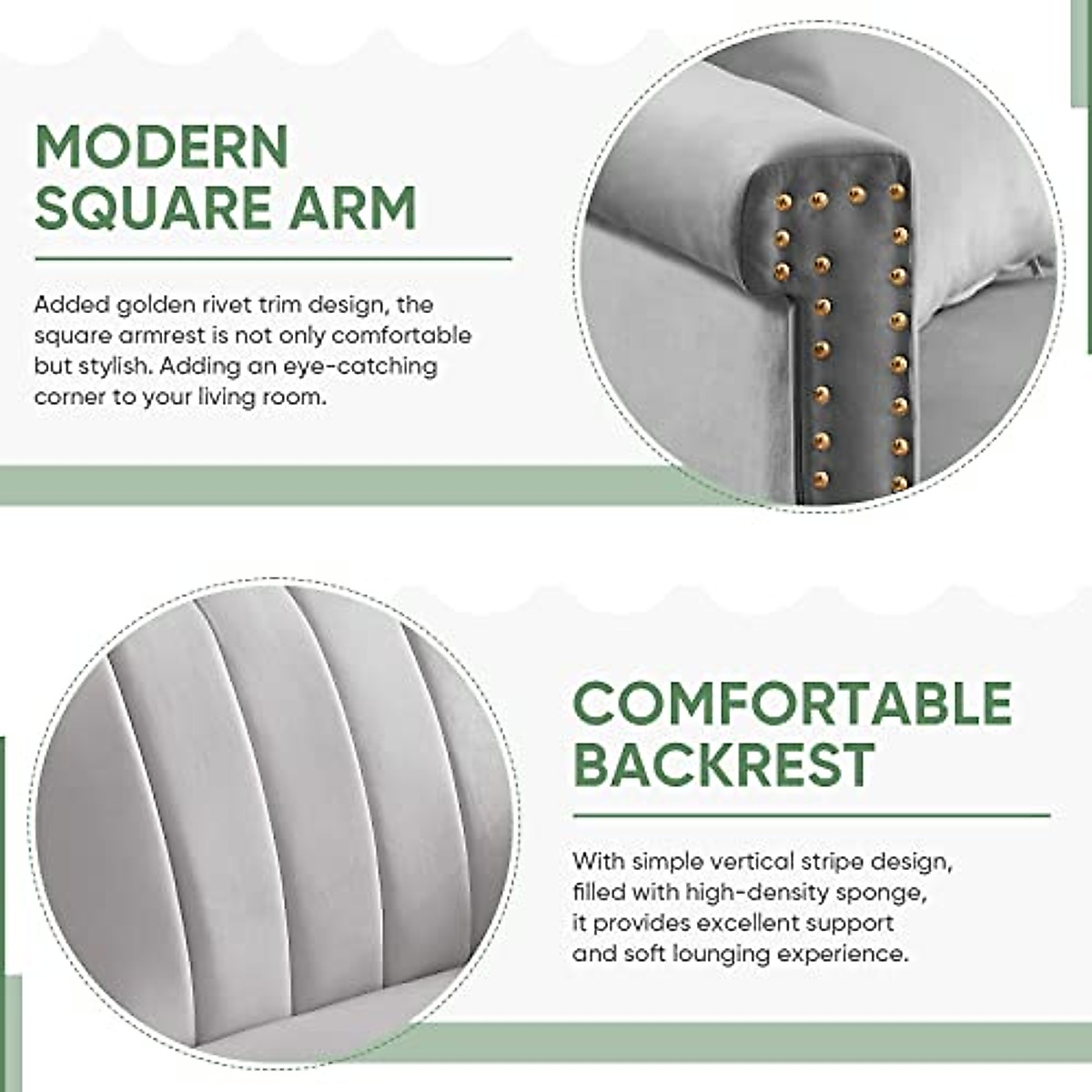 Antetek Convertible Futon Sofa Bed, Tufted Velvet Loveseat Sofa Couch with 3 Position Adjustable Backrest & 2 Toss Pillows, Mid-Century Modern Sofa for Living Room, Bedroom, Apartment, Grey