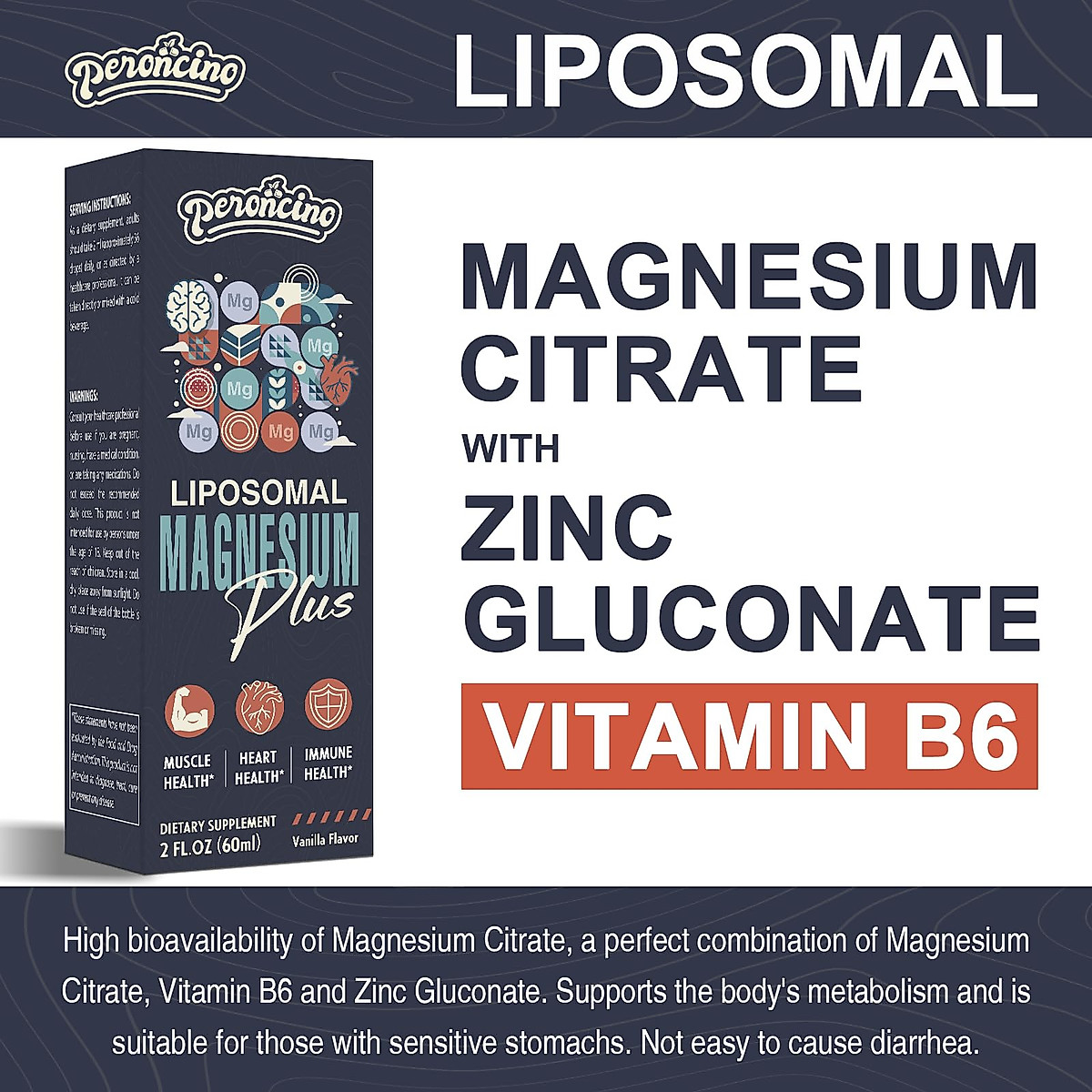 Liposomal Magnesium Citrate Drops for Gut and Bone Health, Mood and Stress Management, Powerful Formula with Vitamin B6 and Zinc Gluconate 60ml (2.04 Fl Oz (Pack of 1))