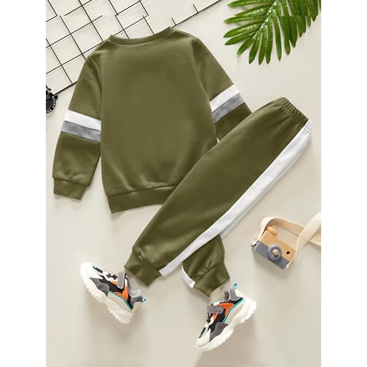 Valphsio Boy's Color Block Tracksuits Casual Sweatshirt Sports Pants Outfit Sets