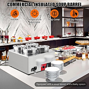 EuKer Commercial Soup Warmer 4X3.5QT - Stainless Steel Buffet Bain Marie, 86-185℉, Adjustable Temp, Anti-Dry Burn, Reset Button, 1200W Electric Food Warmer for Restaurant