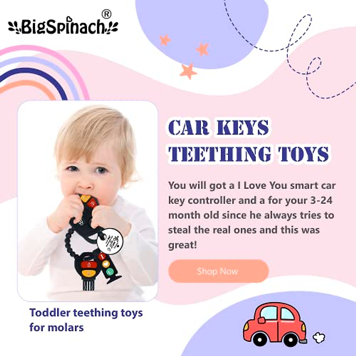 BIGSPINACH Baby Teething Keys Toys 6 to 12 Months,Gothic Car Keys Baby Teether Combo Set,Car Key Remote Toy Controller for Toddler(Gothic) (Gothic, Black)
