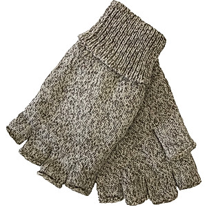 Polar Wear Mens Fingerless Ragg Wool Gloves With Inner Fleece Palm Lining (L/XL, Oatmeal)