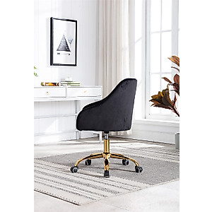 KUIKUI Velvet Desk Chair, Modern Office Chair, Wheels Swivel Height Adjustable Swivel Task Chair for Home Office,Black