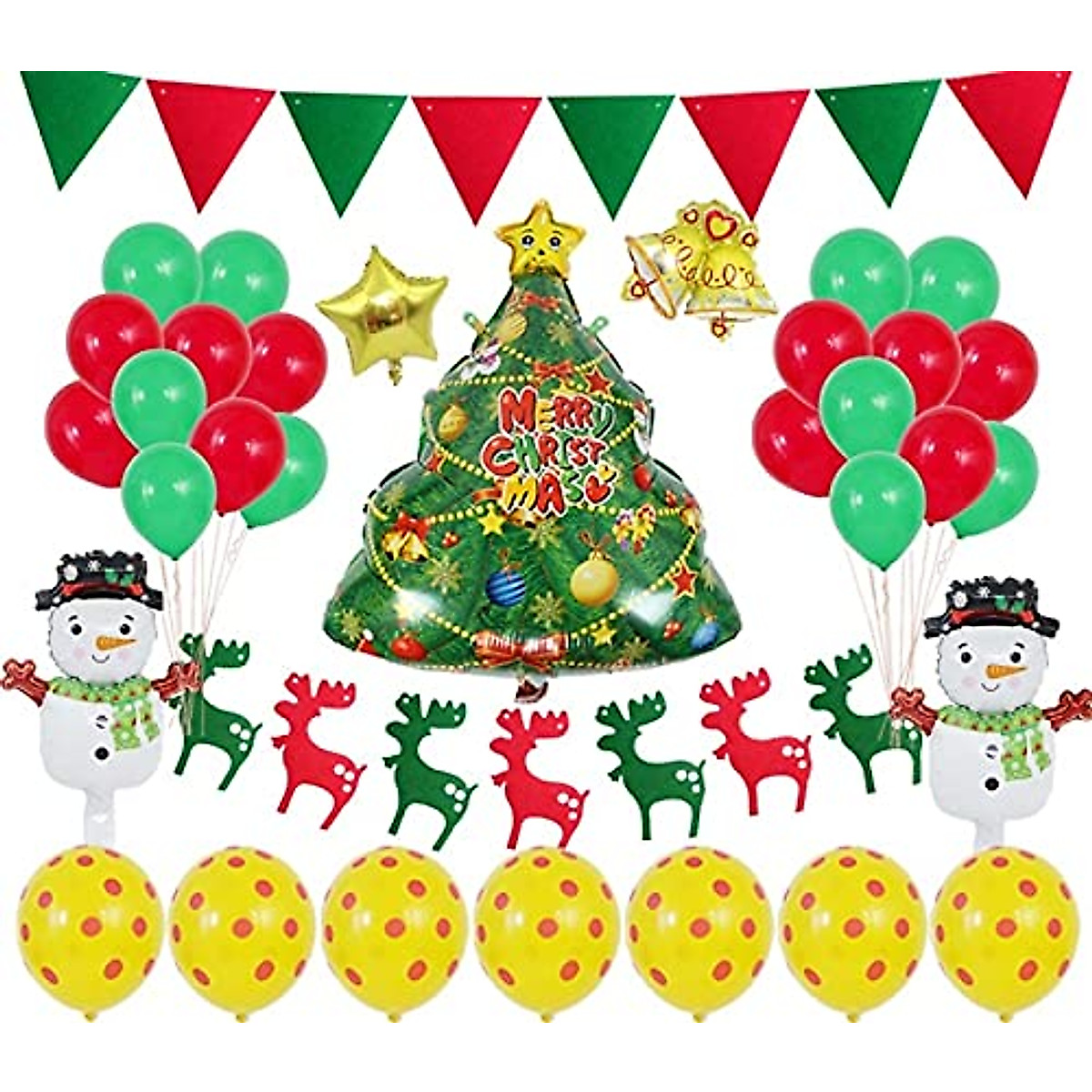 Christmas decoration balloons, balloon sets and happy banners, Christmas tree, Santa Claus, snowman, bells and latex balloons for Christmas decoration, parties and New Year gifts