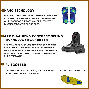 ROCKROOSTER VEGA - Men's Tactical Boots 8 Inches Lightweight Combat Outdoor Rubber Outsole Boots AB2663-10.5