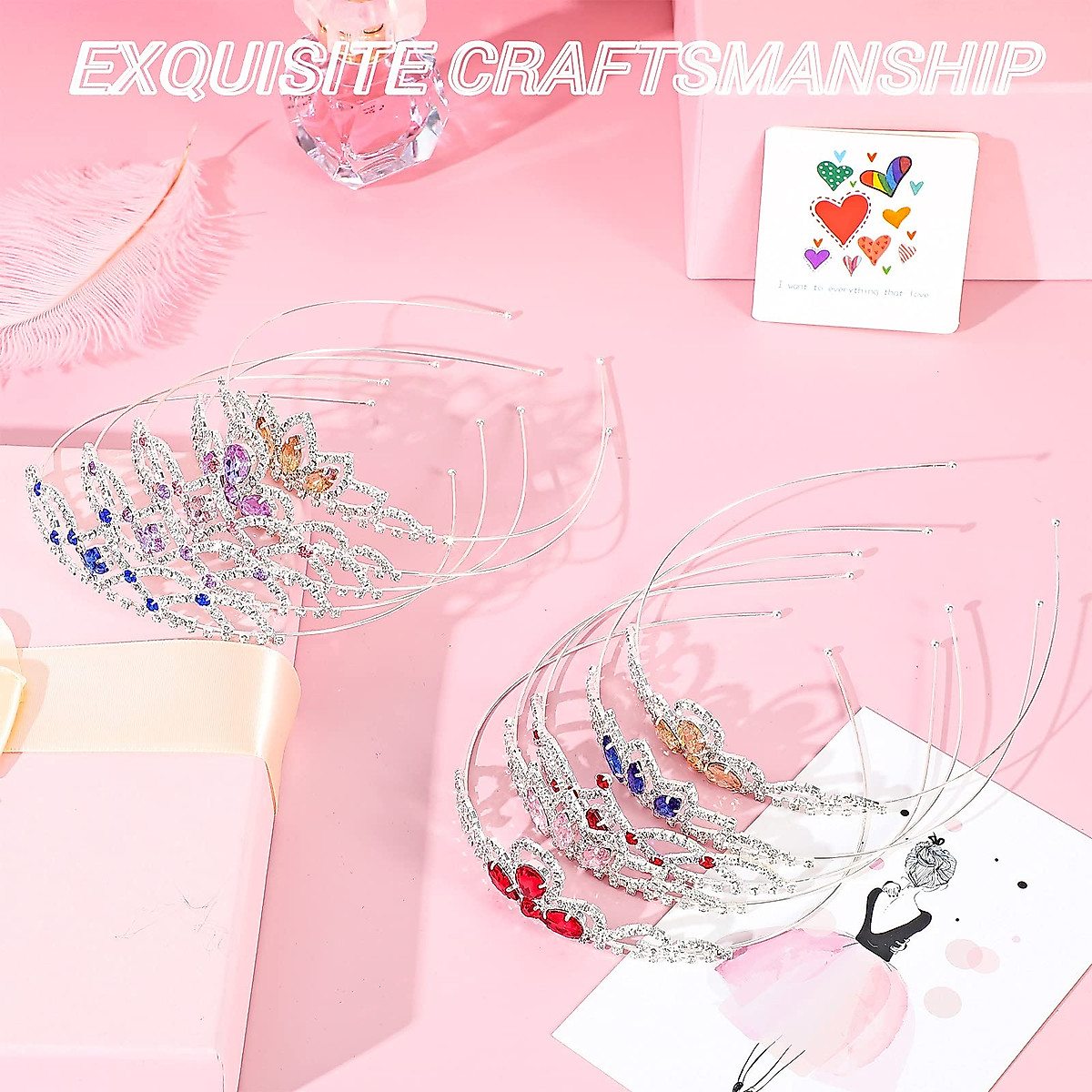 Hicarer 10 Pieces Girls Princess Rhinestone Crown Colorful Crystal Headband Crystal Tiara Rhinestone Princess Crystal Headband for Birthday Wedding Crown Party Prom, Little Girls, Colorful