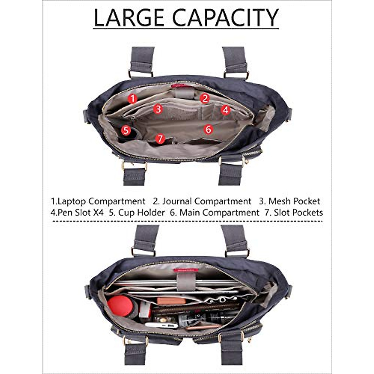 La Packmore Water Repellent Nylon Shoulder Bag Handbag Laptop Bag Teacher Nurse Tote Briefcase Clinical Bag (14-Inch, Charcoal)