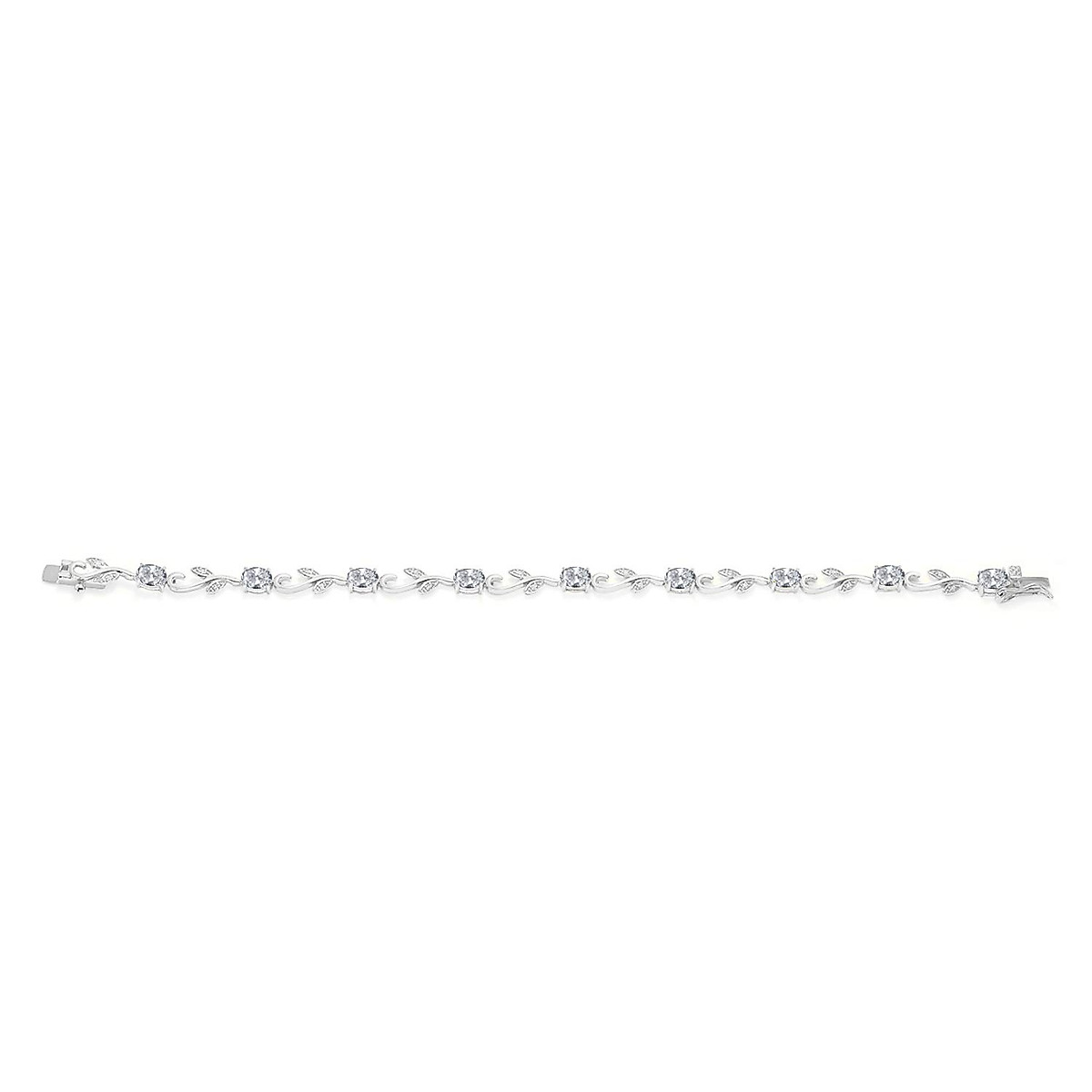 Gem Stone King 925 Sterling Silver White Topaz and Diamond Greek Vine Tennis Bracelet For Women (5.53 Ct Oval 7 Inch)