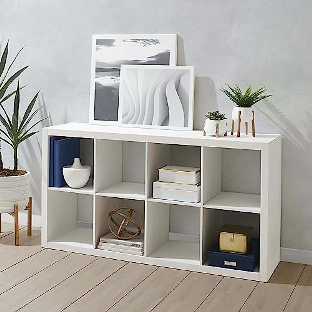 XYZTech Open Cube Storage Organizer 8-Cube Open Style Vertical & Horizontal Placement Cubes Storage Organizer Display Shelving Modern Standing Corner Bookcase Shelf (Style 3)