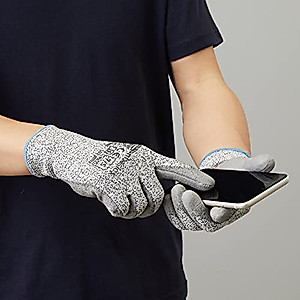 Amazon Basics Cut Resistant Work Gloves, Cut Level A2, Polyurethane Coated Gloves, Touch Screen, Size 7, Small (Pack of 2), Grey