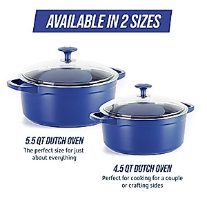 Blue Diamond Cookware Diamond Infused Ceramic Nonstick, 5.5QT Dutch Oven with Glass Lid, Lightweight Design, PFAS-Free, Dishwasher Safe, Blue