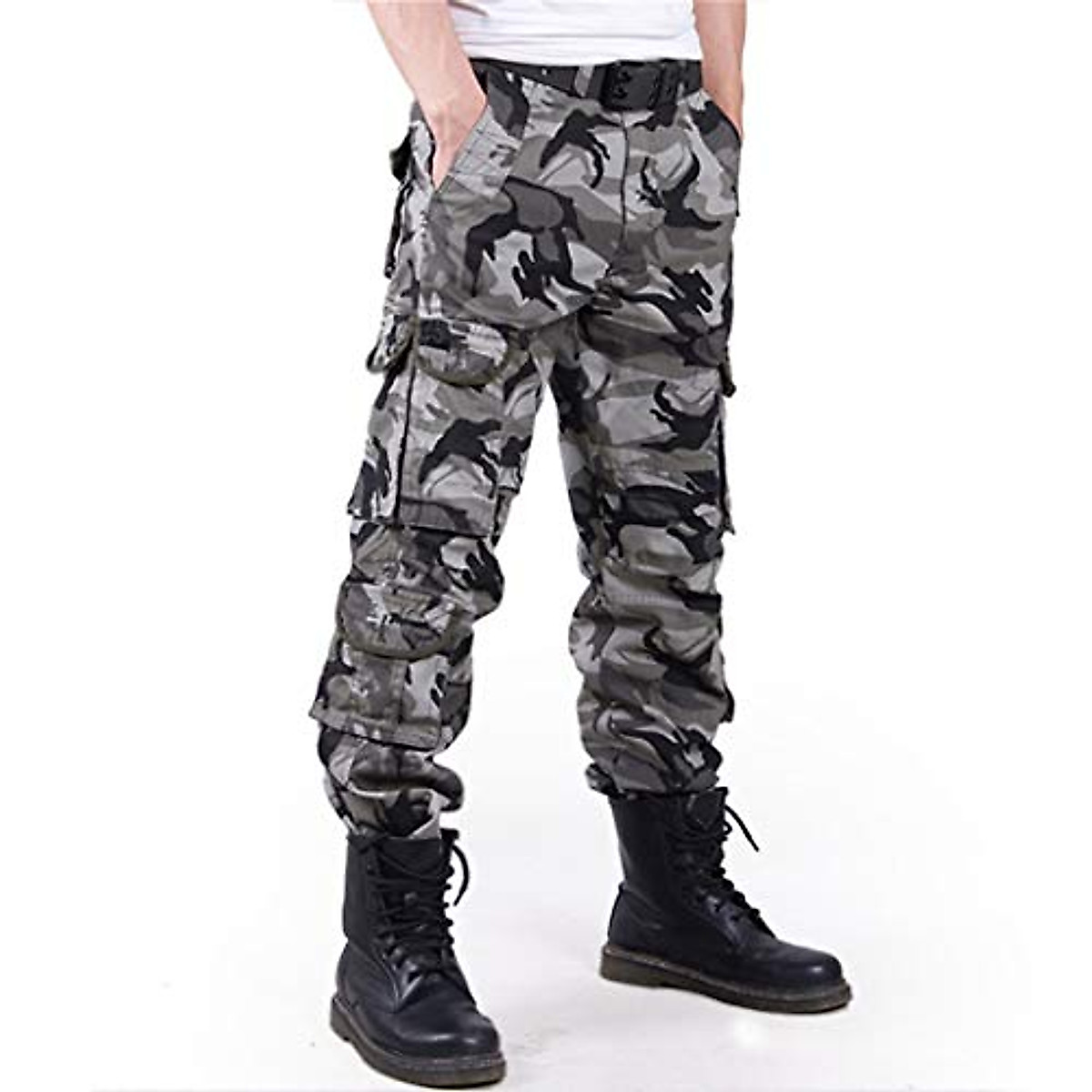 MNXOIA Men Casual Tactical Camouflage Cargo Pants Camo Pattern Army Combat Pants Cotton Work Pockets Military Trousers Gray Camo 31