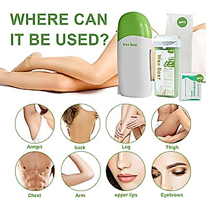 Roll on Wax Kit, Wax Bear Wax Roller Kit for Hair Removal, Roller Waxing Kit with Aloe Wax Cartridge, 20 Wax Strips, 5 After-Wax Wipes, Depilatory Wax Roller Waxing Kit for Women and Men (Green)