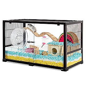 OIIBO Large Glass Hamster Cage, 40 Gallon Deluxe Big Hamster Cage 32" L x 16" W x 18" H Chew-Proof Small Animals Habitat with Front Sliding Door, Full View Hamster Cage