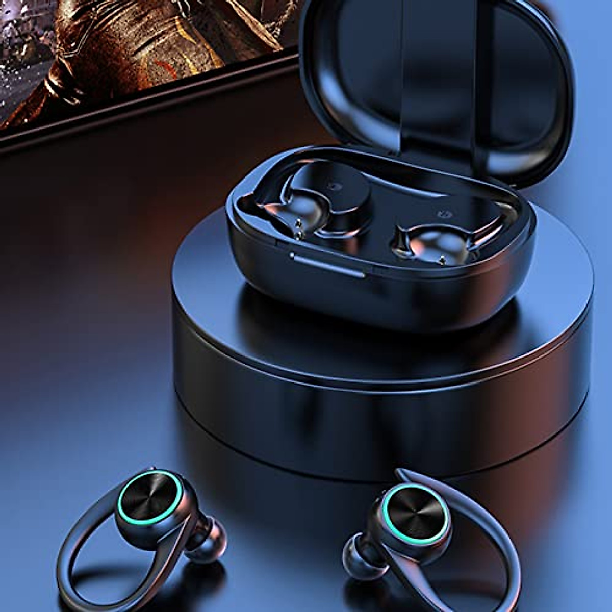 Nsxcdh Bluetooth 5.3 Mini Earbuds, Wireless Headphones 50Hrs Playback HD Stereo Audio LED Display, Immersive Premium Sound Earphones with Earhooks, in-Ear Headset, for Sports Game