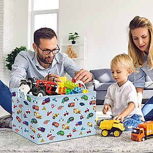 Clastyle Blue Vehicle Truck Boys Toy Shelf Basket Excavator Car Rectangle Clothes Books Cube Storage Basket, 21L