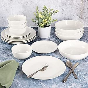 Gibson Home Amelia Court Double Bowl Porcelain Dinnerware Set, Service for 4 (16pcs), White (Coupe)