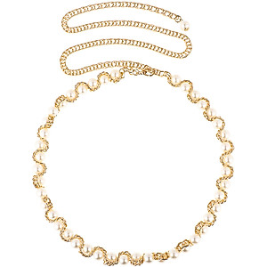 Holibanna Pearl Chain Waist Belt Pearl Alloy Waist Chain Body Chain for Women Jeans Dresses