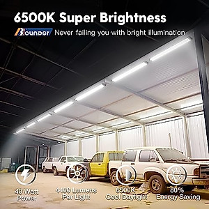 BBOUNDER 12 Pack Linkable LED Shop Light with Reflector, Super Bright 6500K Cool Daylight, 4400 LM, 4 FT, 48 Inch Integrated Fixture for Garage, 40W Equivalent 250W, Surface & Suspension Mount, Black