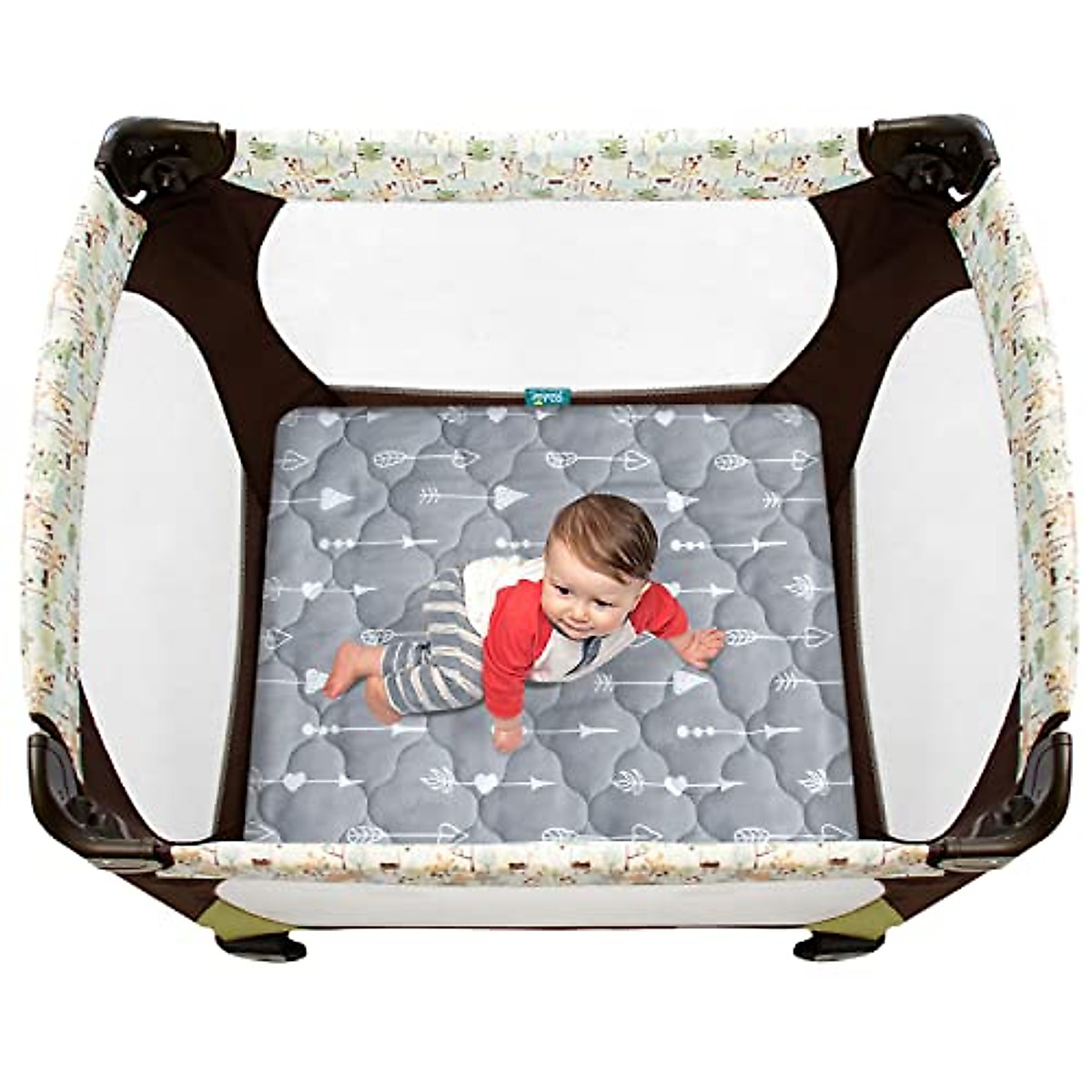 Trifold Square Playard/Playpen Mattress Topper & Square Waterproof Play Yard Mattress Cover，Arrow Print